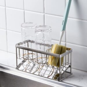 USYUEGLV Sponge Holder for Kitchen Sink, 304 Stainless Steel Kitchen Sink Caddy Organizer with Drain Tray Rack, Kitchen Sink Caddy for Dish Rags Brush