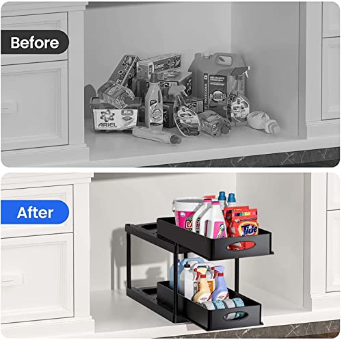 Under Kitchen Sink Organizers and Storage with 2 Tiers Pull Out Drawer Cabinet Organizer Countertop Kitchen Organization for Bathroom Dresser Table