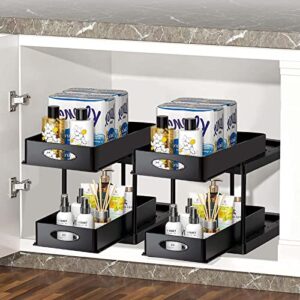 Under Kitchen Sink Organizers and Storage with 2 Tiers Pull Out Drawer Cabinet Organizer Countertop Kitchen Organization for Bathroom Dresser Table