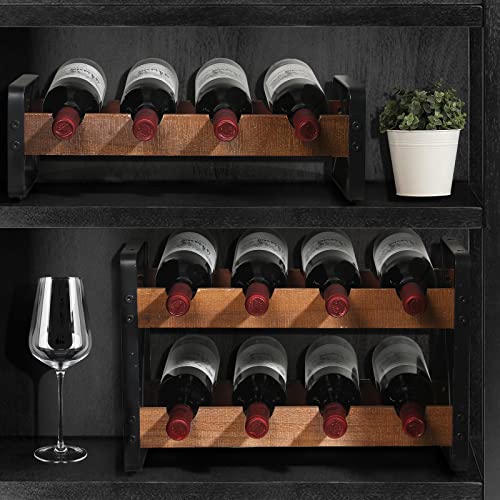 Timberer Tabletop Wine Racks Countertop,3 Tier Wood Wine Bottle Holder Stand,12 Bottles Wine Storage Organizer, Rustic Small Wine Rack for Cabinet, Kitchen, Bar, Cellar