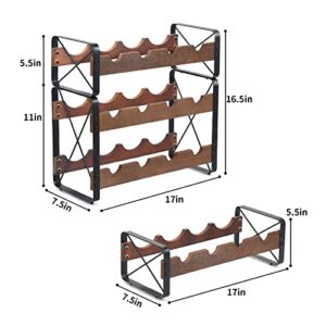 Timberer Tabletop Wine Racks Countertop,3 Tier Wood Wine Bottle Holder Stand,12 Bottles Wine Storage Organizer, Rustic Small Wine Rack for Cabinet, Kitchen, Bar, Cellar