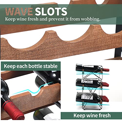 Timberer Tabletop Wine Racks Countertop,3 Tier Wood Wine Bottle Holder Stand,12 Bottles Wine Storage Organizer, Rustic Small Wine Rack for Cabinet, Kitchen, Bar, Cellar