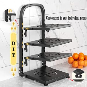 FT HITA Pot Rack Organizers，4 Tier Adjustable Pot Racks，Durable Steel Construction， Pot Organizer Rack for Kitchen Organization & Storage, Cabinet Organizer (4 Tiers)