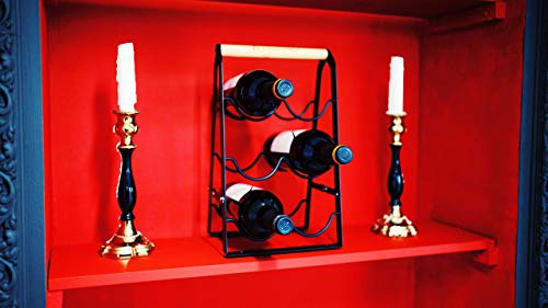 ARTES Countertop Wine Rack - Stackable Wine Holder for 6 Bottles - Metal Wine Racks for Pantry, Cabinet, Home Bar, Wine Cellar in a Three-Tiered Classic Design with Wooden Handle, Black