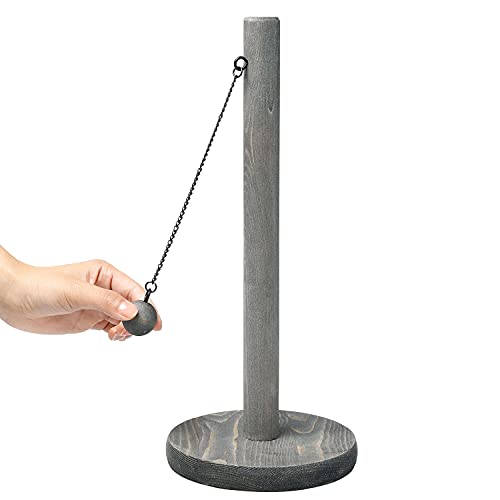 MyGift Vintage Gray Wood Freestanding Paper Towel Holder for Countertop with Wooden Ball Weight