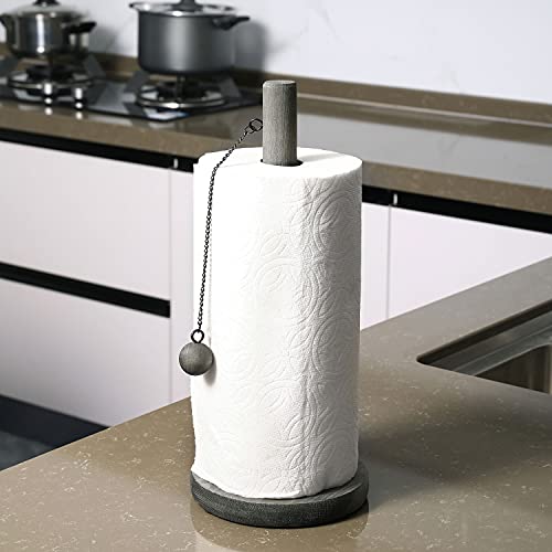 MyGift Vintage Gray Wood Freestanding Paper Towel Holder for Countertop with Wooden Ball Weight