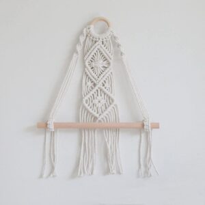 wall mount paper towel holder, boho wooden macrame toilet paper holder towel rack, bohemian handmade woven cotton rope hanging decor tissue storage holder for bathroom kitchen bedroom livingroom