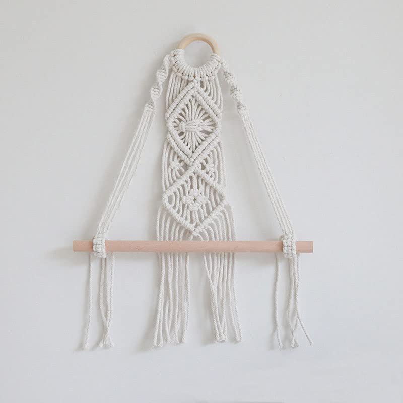 Wall Mount Paper Towel Holder, Boho Wooden Macrame Toilet Paper Holder Towel Rack, Bohemian Handmade Woven Cotton Rope Hanging Decor Tissue Storage Holder for Bathroom Kitchen Bedroom Livingroom