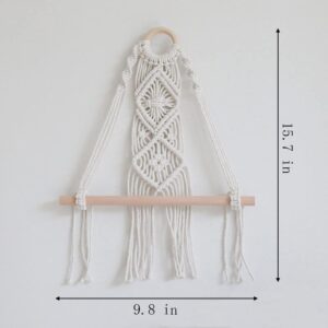 Wall Mount Paper Towel Holder, Boho Wooden Macrame Toilet Paper Holder Towel Rack, Bohemian Handmade Woven Cotton Rope Hanging Decor Tissue Storage Holder for Bathroom Kitchen Bedroom Livingroom