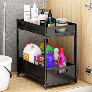 ganggend 2 tier under sink organizer, 9.25″ l x 11.81″ w x 16.53″ h bathroom organizer cabinet storage with pull out drawers, under the sink organizer for bathroom, living room, kitchen black