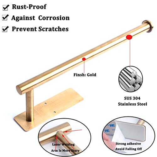 Gold Paper Towel Holder Under Cabinet Adhesive Wall Mounted Kitchen Paper Towel Roll Holder with Screws for Kitchen and Bathroom, SUS304 Stainless Steel