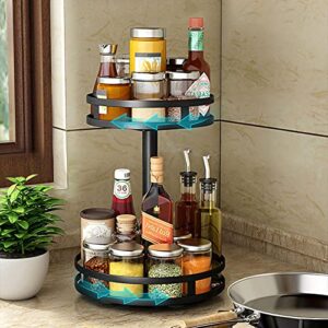 yunnasi spice rotating turntable metal black spinning spice rack lazy susan organizer spice racks free standing for kitchen storage (round, 2 tier)