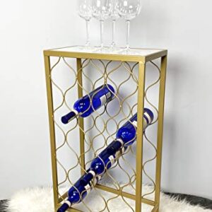 Wine Rack Bottle Holder for 18 Bottles - Decorative Mini Bar Stand with Marble Table Top - Gold Metal Free Standing Home Wine Organizer for Storage and Display in Kitchen, Pantry - by Designstyles