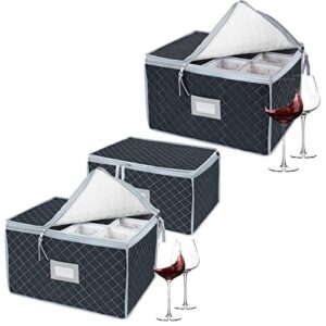 veronly 3 pack stemware storage box china storage case – holds 36 wine glasses or crystal glassware containers with lable window,fully-padded inside with hard sides(15.5″ x 12.5″x 10″)