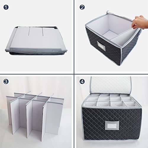 VERONLY 3 Pack Stemware Storage Box China Storage Case - Holds 36 Wine Glasses or Crystal Glassware Containers with Lable Window,Fully-Padded Inside with Hard Sides(15.5" x 12.5"x 10")