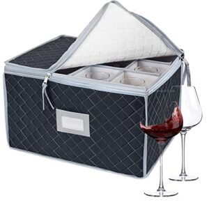 VERONLY 3 Pack Stemware Storage Box China Storage Case - Holds 36 Wine Glasses or Crystal Glassware Containers with Lable Window,Fully-Padded Inside with Hard Sides(15.5" x 12.5"x 10")