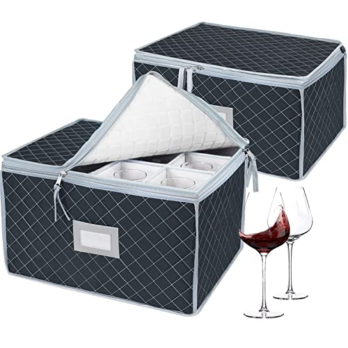 VERONLY 3 Pack Stemware Storage Box China Storage Case - Holds 36 Wine Glasses or Crystal Glassware Containers with Lable Window,Fully-Padded Inside with Hard Sides(15.5" x 12.5"x 10")