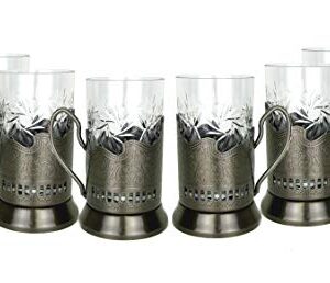 Combination 6 Russian CUT Crystal Drinking Tea Glasses W/metal Glass Holders "Podstakannik" for Hot or Cold Liquids