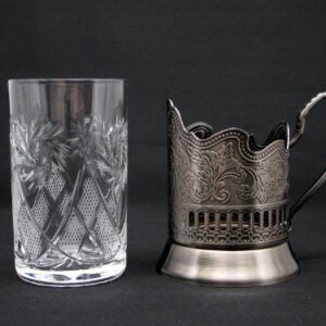 Combination 6 Russian CUT Crystal Drinking Tea Glasses W/metal Glass Holders "Podstakannik" for Hot or Cold Liquids