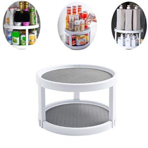 DLD 2-layer rotatable two-layer sideboard, spice rack, storage rack, lazy Susan turntable, non-slip shelf White/Gray (Double layer)