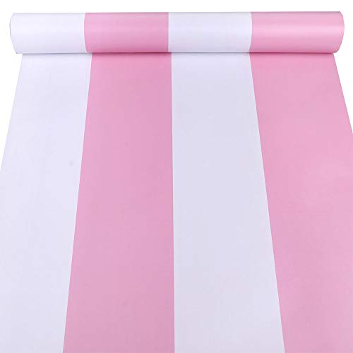 Peel and Stick Vinyl Pink and White Striped Wallpaper Contact Paper Wallpaper Self Adhesive Stripe Shelf Liner Dresser Drawer Cabinets Liner Furniture Wall Paper Sticker Removable (17.7x117 Inches)