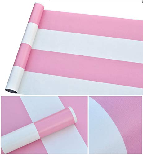 Peel and Stick Vinyl Pink and White Striped Wallpaper Contact Paper Wallpaper Self Adhesive Stripe Shelf Liner Dresser Drawer Cabinets Liner Furniture Wall Paper Sticker Removable (17.7x117 Inches)