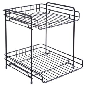 2 tier cabinet organizer, lainrrew stackable under sink organizer mesh basket under the sink storage organizer shelves rack for home, kitchen, bathroom, countertop (black)