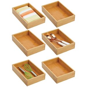 mdesign bamboo wood drawer organizer box tray for kitchen, drawers, utensil storage countertops, shelves, and pantry; holds flatware, cooking utensils – echo collection – 6 pack – natural