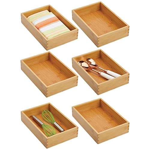 mDesign Bamboo Wood Drawer Organizer Box Tray for Kitchen, Drawers, Utensil Storage Countertops, Shelves, and Pantry; Holds Flatware, Cooking Utensils - Echo Collection - 6 Pack - Natural