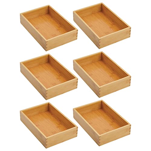 mDesign Bamboo Wood Drawer Organizer Box Tray for Kitchen, Drawers, Utensil Storage Countertops, Shelves, and Pantry; Holds Flatware, Cooking Utensils - Echo Collection - 6 Pack - Natural