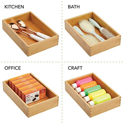 mDesign Bamboo Wood Drawer Organizer Box Tray for Kitchen, Drawers, Utensil Storage Countertops, Shelves, and Pantry; Holds Flatware, Cooking Utensils - Echo Collection - 6 Pack - Natural