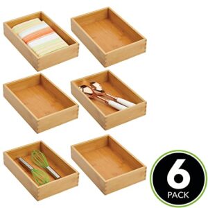 mDesign Bamboo Wood Drawer Organizer Box Tray for Kitchen, Drawers, Utensil Storage Countertops, Shelves, and Pantry; Holds Flatware, Cooking Utensils - Echo Collection - 6 Pack - Natural