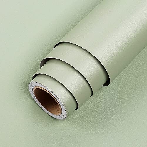 LACHEERY Light Green Wallpaper Peel and Stick for Bedroom Wall Self Adhesive Contact Paper 317 x 12 Inch Solid Color Wall Paper Sticker Pull and Stick Sage Green Paper Roll for Shelf Kids Dollhouse