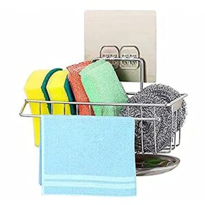 funnasting sponge holder for kitchen sink, sink caddy kitchen sink organizer for dish rags sponge brush soap dispenser sus304 stainless steel removable drain tray with adhesive hooks & no drilling