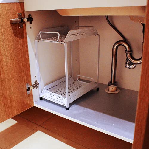 Bathroom Counter Organizer Kitchen Spice Rack and Cosmetic Storage Rack,Under Sink Organizer,For Bathroom Kitchen Living room Bedroom Dressing Table Sink Organization,2 Tier Standing Rack,White