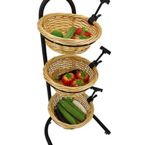 FixtureDisplays 3 Tier Wicker Basket Metal Stand with Sign Clips, Market Basket Storage Organizer 19425