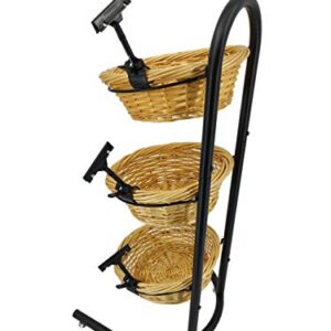 FixtureDisplays 3 Tier Wicker Basket Metal Stand with Sign Clips, Market Basket Storage Organizer 19425