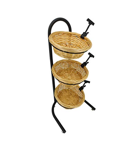 FixtureDisplays 3 Tier Wicker Basket Metal Stand with Sign Clips, Market Basket Storage Organizer 19425