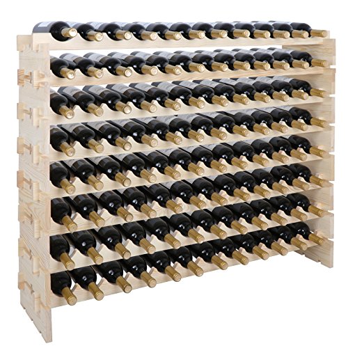 ZENY Large 96 Bottles Wood Wine Rack Stackable Storage Across up to 8 Rows Solid Wooden Display Shelves Rack Organizer