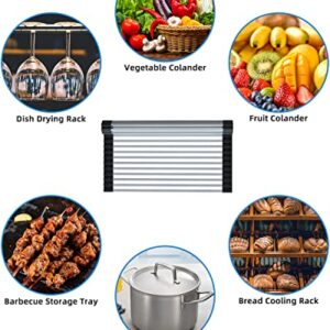 iFealClear Roll Up Dish Drying Rack, Over The Sink Stainless Steel Roll-up Dish Drying Rack for Kitchen Counter, Foldable Dish Drainer for Kitchen Dishes, Cups, Fruits and Vegetables (20.5" *17.5")