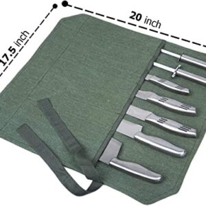 Knife Roll, Chef’s Knife Roll Case, Knife Bag, Portable 7 Slots Knife Cutlery roll Case - Waxed Canvas Knife Holders, Utensils Wrap Bag and Home Kitchen, Best Gift for Pro Chef Roll Bags (Green)