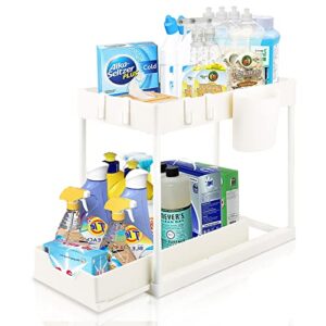 amythe bathroom cabinet organizer, 2-tier under sink organizers and storage, under sliding cabinet basket organizer with hooks, multi-purpose under sink shelf organizer for bathroom kitchen