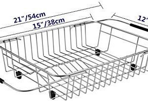 WEGAP Dish Drying Rack Over or in Sink, on Countertop with Wire Utensil Holder, Adjustable Handle Drying Dish Drainer Dish Rack, Storage Organizer for Kitchen,