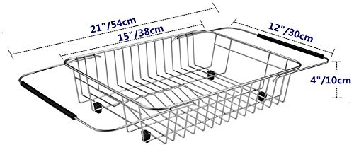 WEGAP Dish Drying Rack Over or in Sink, on Countertop with Wire Utensil Holder, Adjustable Handle Drying Dish Drainer Dish Rack, Storage Organizer for Kitchen,