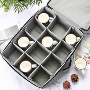 China Dinnerware Storage Organizer Set with Cup and Mug Storage, Stackable Coffee Cup Storage Organizer for a Set of 12, Hard Shell and Stackable Fully-Padded Inside with Sturdy Construction