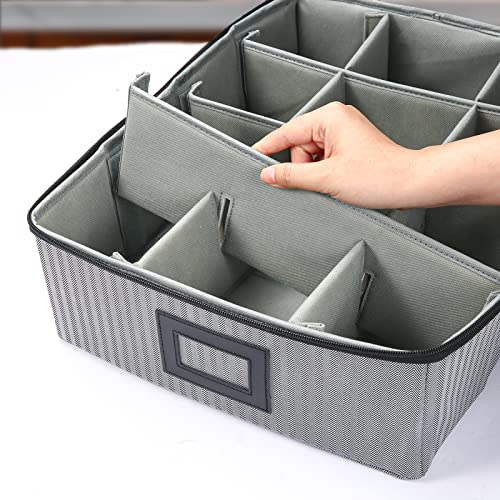 China Dinnerware Storage Organizer Set with Cup and Mug Storage, Stackable Coffee Cup Storage Organizer for a Set of 12, Hard Shell and Stackable Fully-Padded Inside with Sturdy Construction