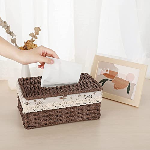 Kailinst Woven Tissue Box Cover Rectangular,Farmhouse Decor Facial Tissue Holder,Paper Holder Napkin Dispenser for Kitchen Living Room Bedroom Bathroom Office(Brown)