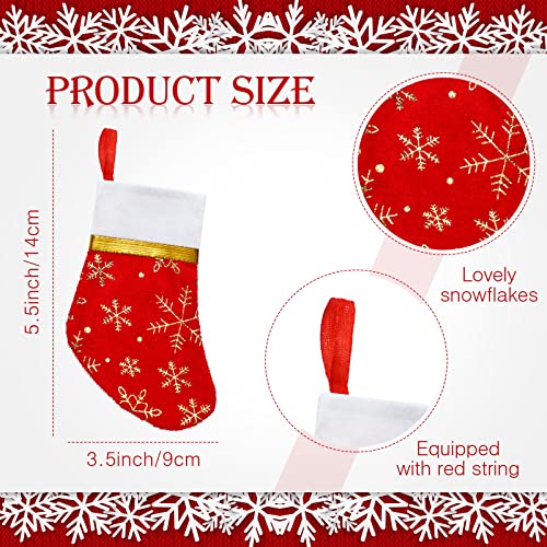 30 Pcs Christmas Dinner Table Decorations Snowflake Stocking Silverware Holder Mini Xmas Socks Plaid Tableware Holder Christmas Spoon Knife Fork Bag for Xmas Dinnerware Decorations (Embroidery Style)