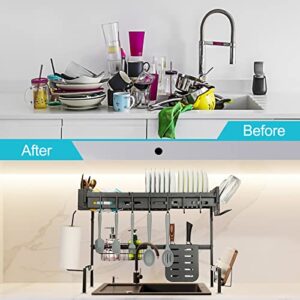 Fashionwu Dish Drying Rack Over The Sink (25.6" to 35.5"), Expandable Over Sink Dish Drying Rack Stainless Steel Kitchen Drain Rack for Counter Sink Organizer