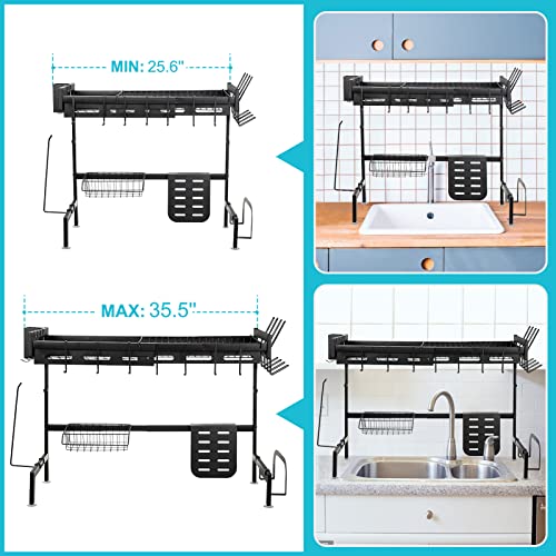 Fashionwu Dish Drying Rack Over The Sink (25.6" to 35.5"), Expandable Over Sink Dish Drying Rack Stainless Steel Kitchen Drain Rack for Counter Sink Organizer